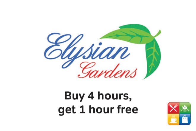Elysian Gardens, Buy 4 hours, get 1 hour free > JT Rewards Elysian Gardens, Buy 4 hours, get 1 hour free > JT Rewards